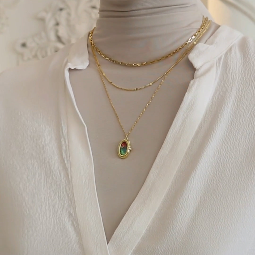 Aura Ombre Fuchsia & Turquoise Gold Locket Necklace | Wanderlust + Co