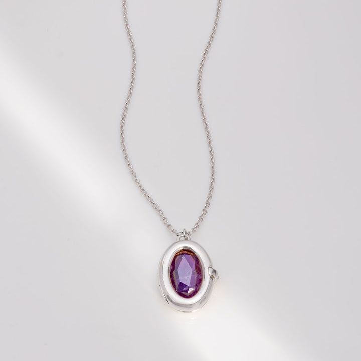 Healing Amethyst Silver Locket Necklace | Wanderlust + Co