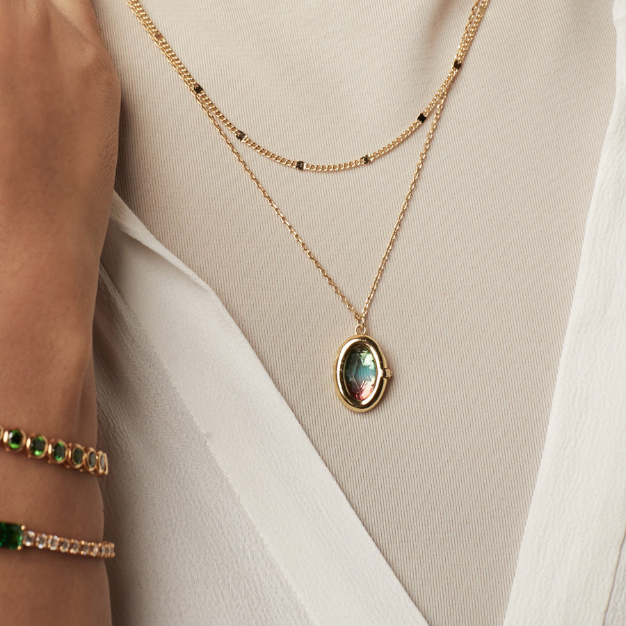 Aura Ombre Fuchsia & Turquoise Gold Locket Necklace | Wanderlust + Co