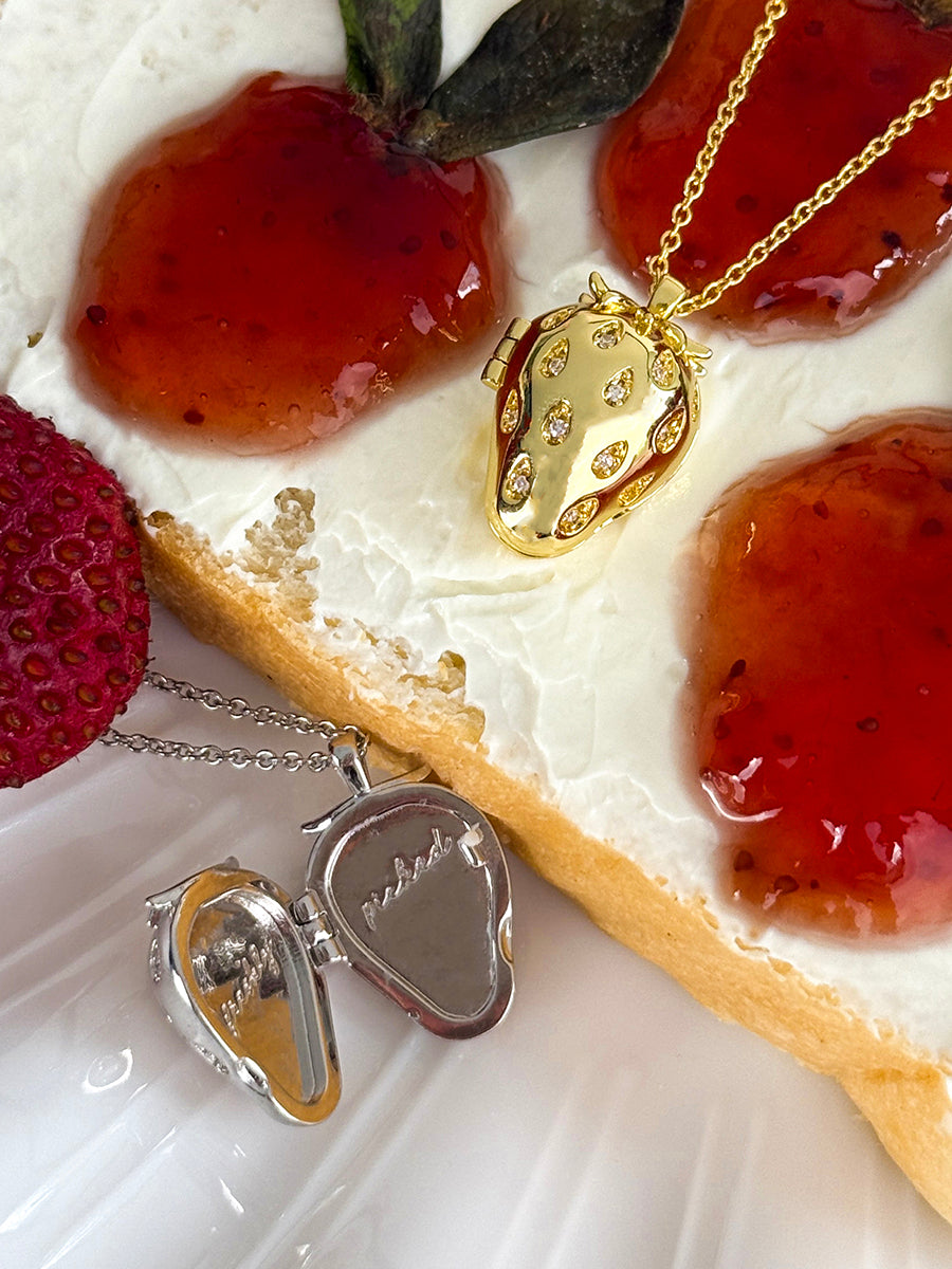 Strawberry Gold Locket Necklace | Wanderlust + Co