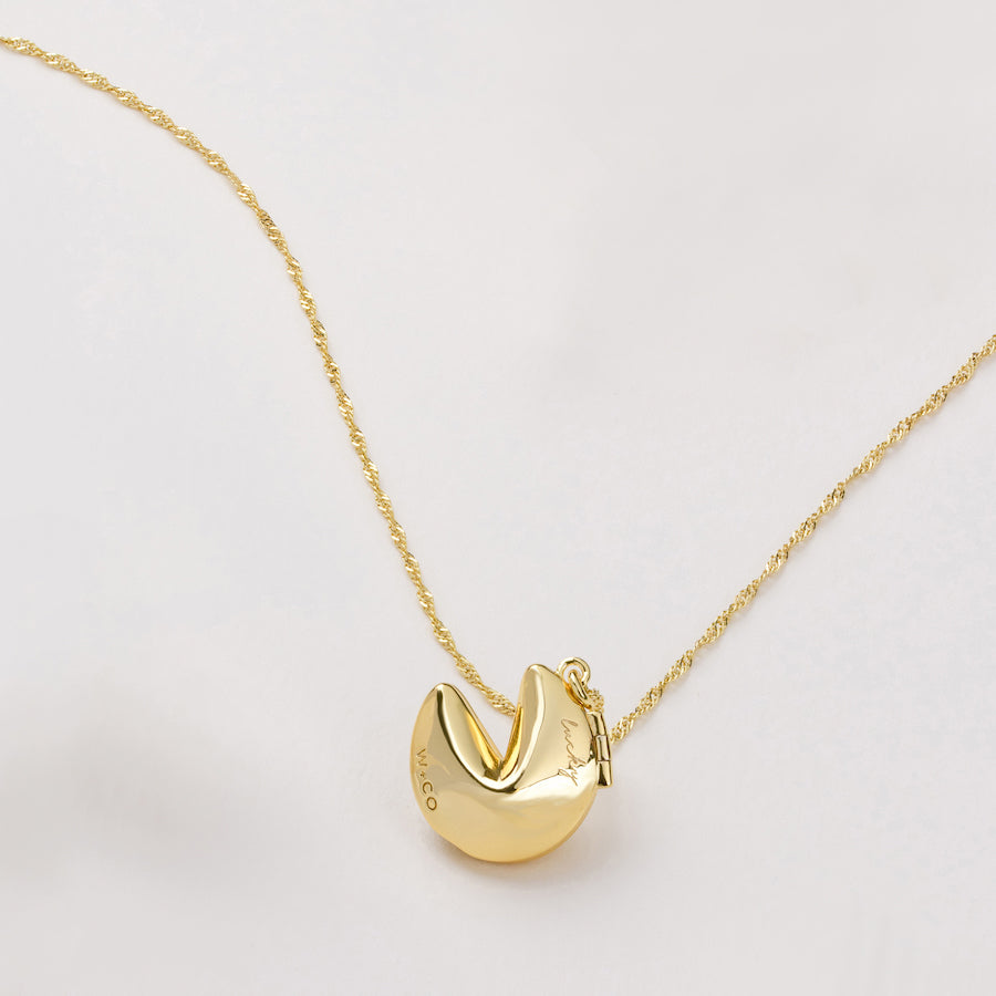 Fortune Cookie Gold Locket Necklace | Wanderlust + Co