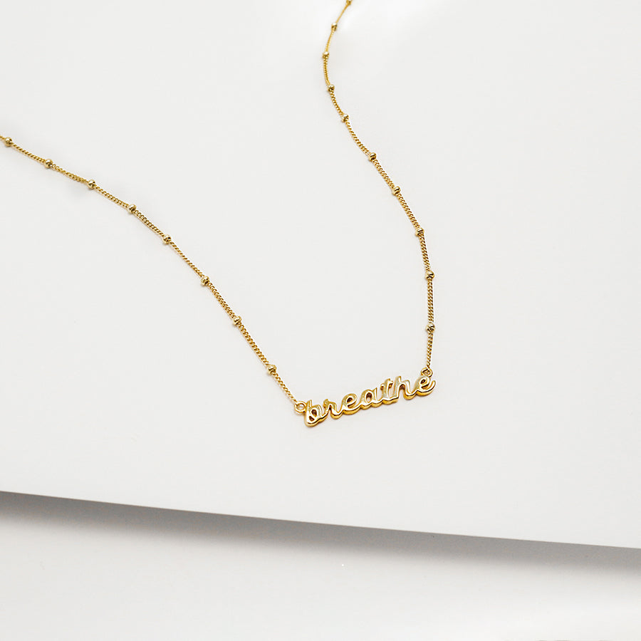 18K Gold Vermeil Nameplate Necklace With Beaded Chain | Wanderlust + Co