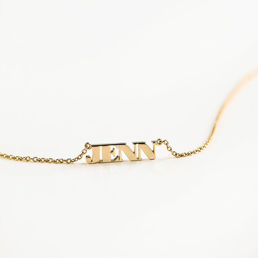 Solid Yellow Gold Nameplate Necklace With Standard Chain | Wanderlust + Co